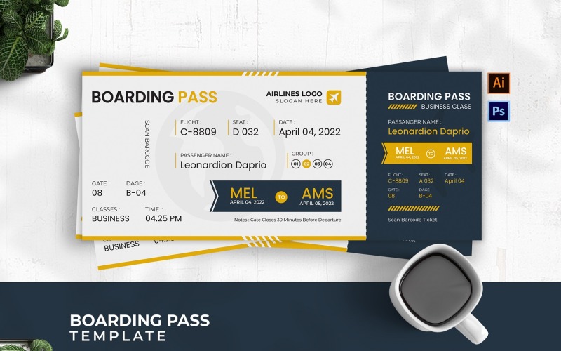 Yellow Flight Board Boarding Pass #212292 - TemplateMonster