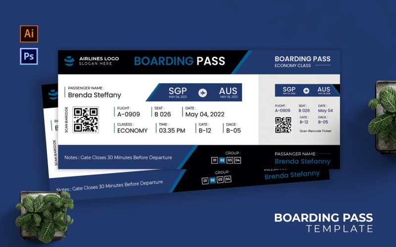 Airlines Business Boarding Pass #212319 - TemplateMonster