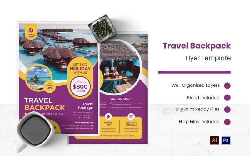 Travel Backpack Flyer Template #212347 - TemplateMonster