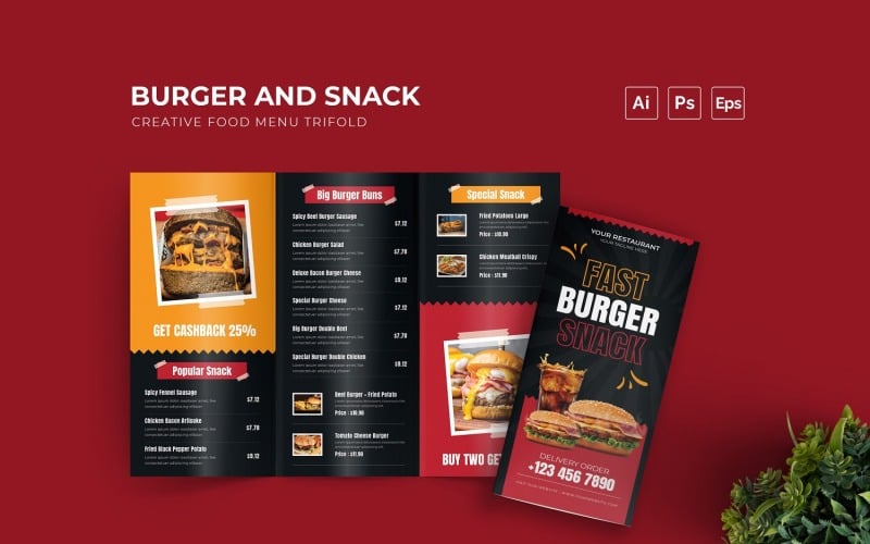 Burger Snack Food Menu Template #212445 - TemplateMonster