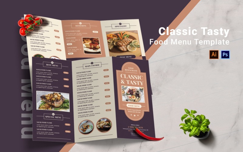 Klasik Lezzetli Yemek Menü Şablonu #212424 - TemplateMonster