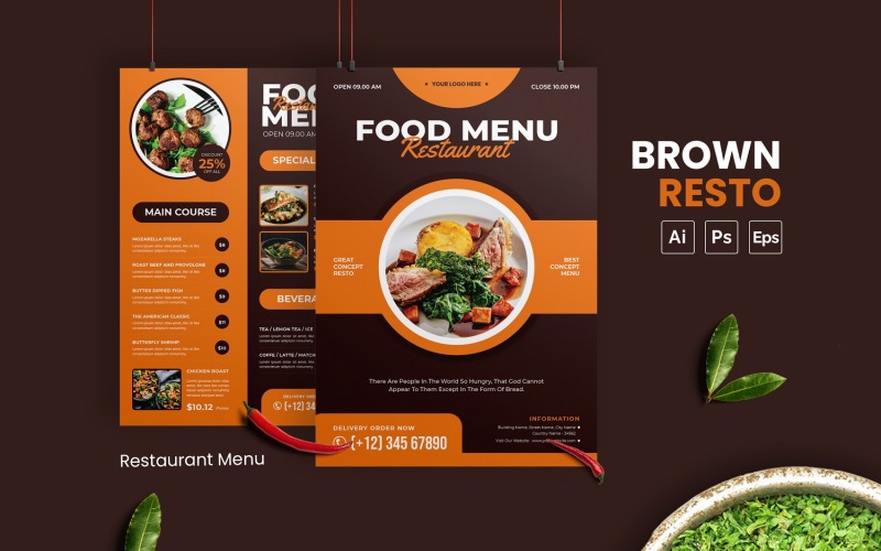 Modello di menu di cibo marrone Resto - TemplateMonster