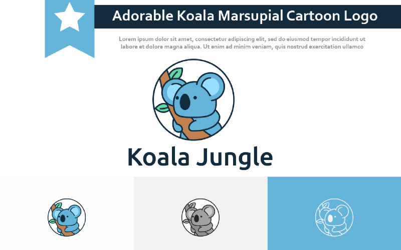 Adorable Koala Tree Marsupial Animal Zoo Dessin Animé Mascotte Logo