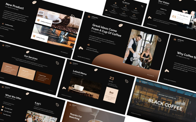 Black Coffee Shop Google Slides Template - TemplateMonster