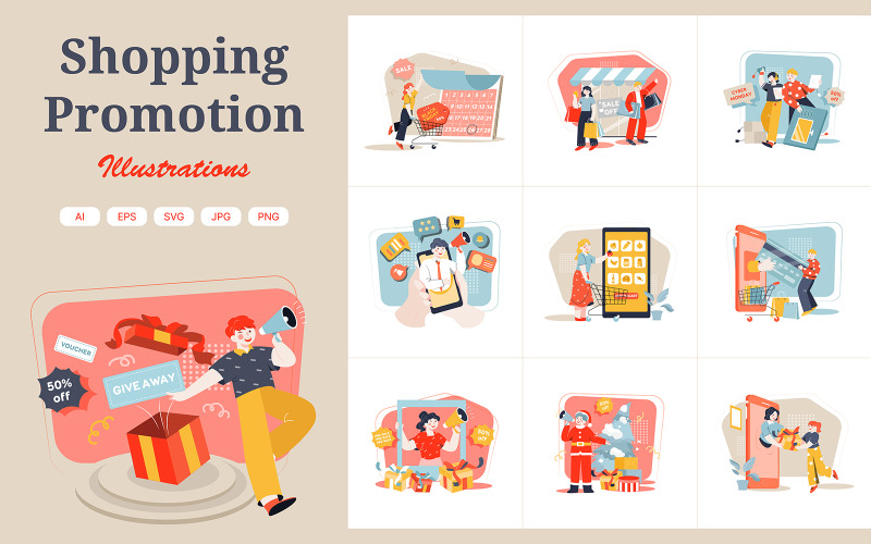 M350 - Shopping Promotion Illustration Pack - TemplateMonster