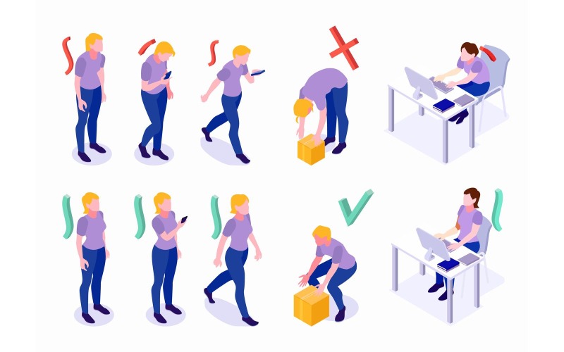 Isometric Postures Woman Set 201103221 Vector Illustration Concept