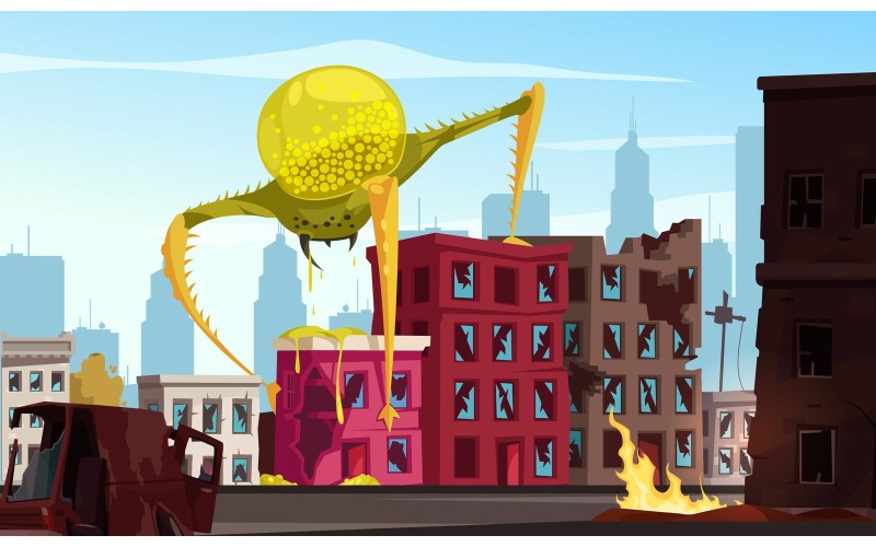 Monster Attacking 201012628 Concepto de ilustración vectorial