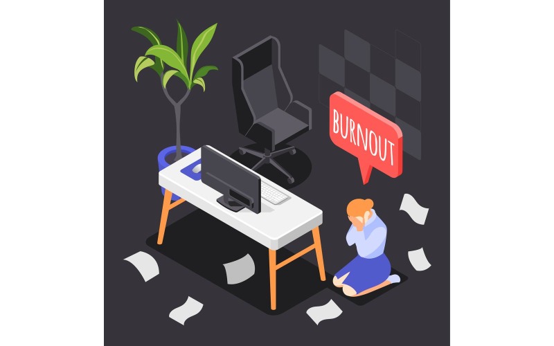 Burn-Out Syndrome Isometric Icons Background 201030117 Vector ...