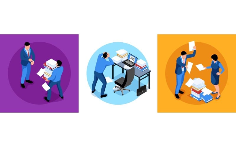 Isometric Unorganized Office Work Design Concept 201210535 Vector ...