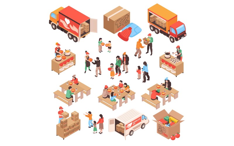 Isometric Volunteer Food Homeless Poor Set 201112124 Vector ...