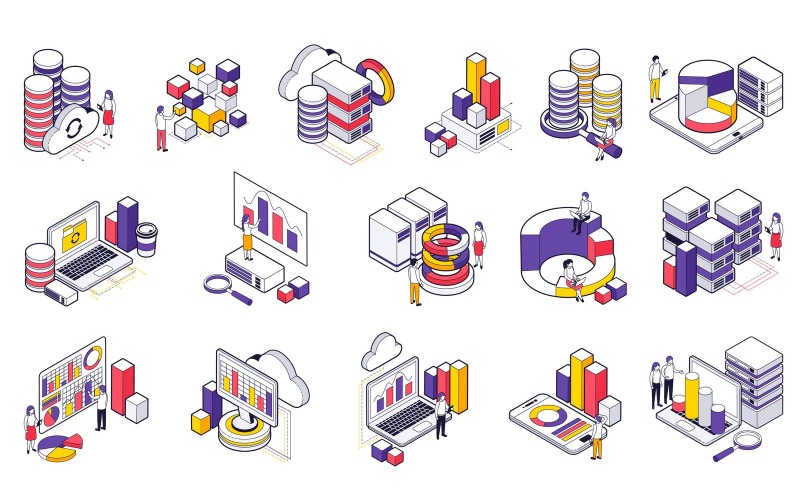 Big Data Science Analysis Isometric Set 201003925 Vector Illustration ...