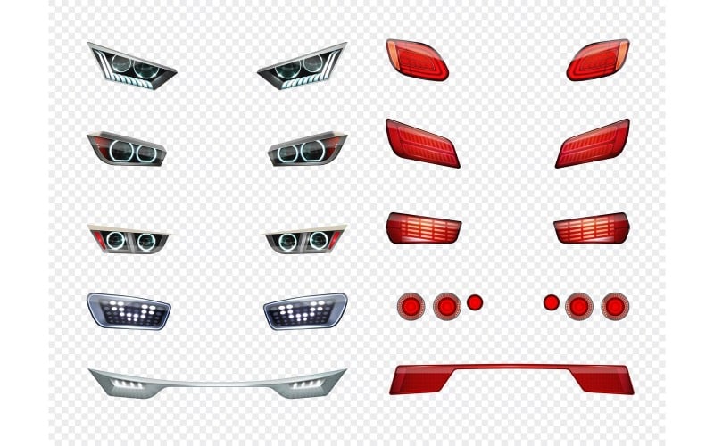 Car Headlights Realistic Transparent Set 201012303 Vector Illustration ...