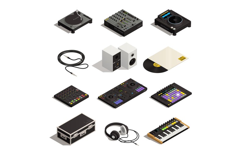 Dj Tools Set Isometric 201010102 Vector Illustration Concept