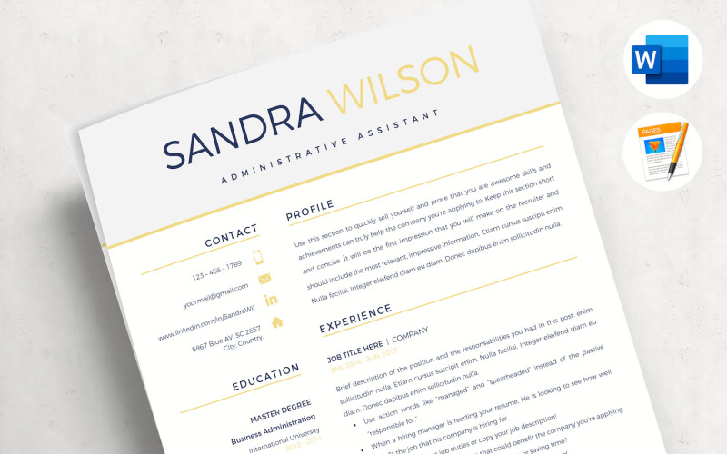 SANDRA Y. - Modern Resume Template Bundle for Word and Pages. 2 & 3 ...