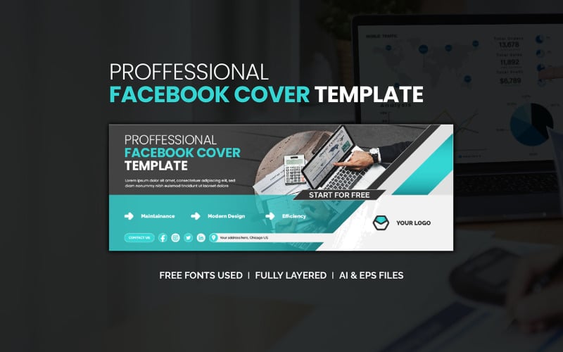 Geometric Modern Facebook Cover Template - TemplateMonster