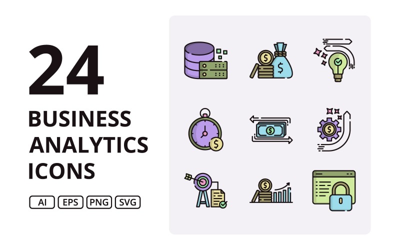 Business Analytics Icons In Two Variations - TemplateMonster