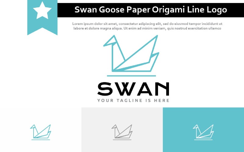 Cisne Ganso Nadando Con Papel Estilo Origami Línea Logotipo