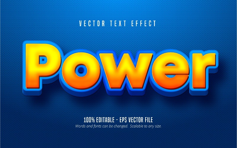 Power - Editable Text Effect, Blue And Yellow Cartoon Font Style ...