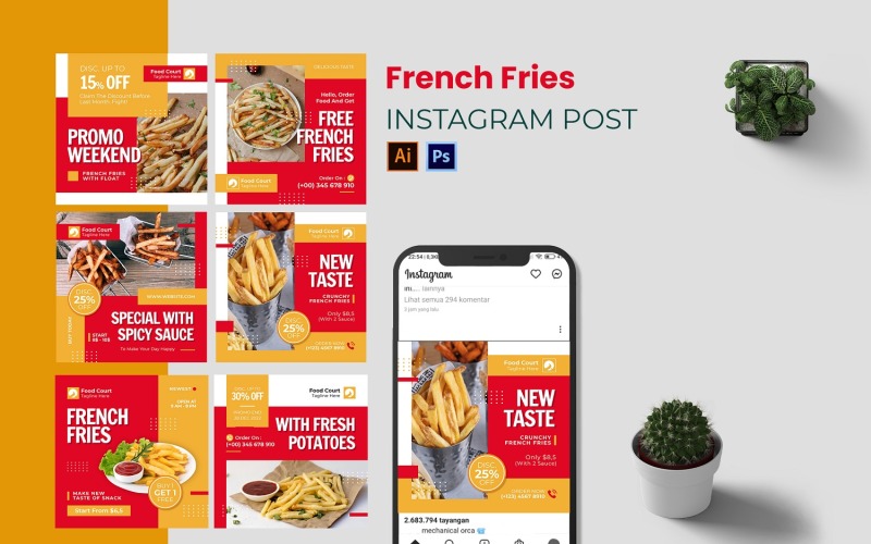 French Fries Instagram Post #220009 - TemplateMonster