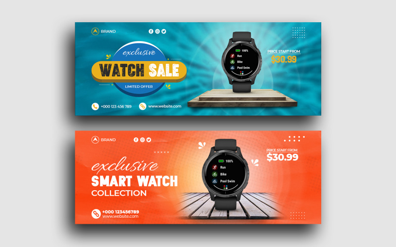 Watch Sale Facebook cover Template #220753 - TemplateMonster