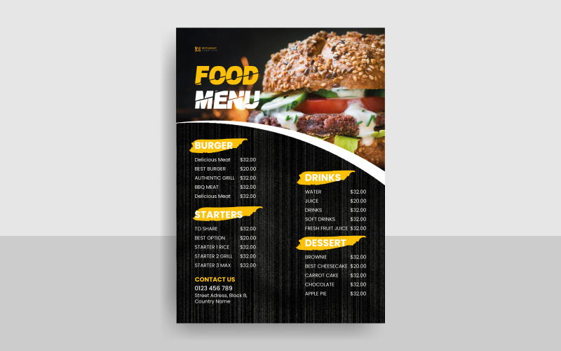 Food Menu Flyer Template Design Free Vector - TemplateMonster