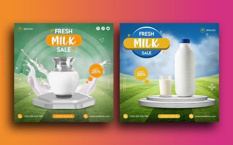 Milk sale social media post banner template or milk sale square flyer