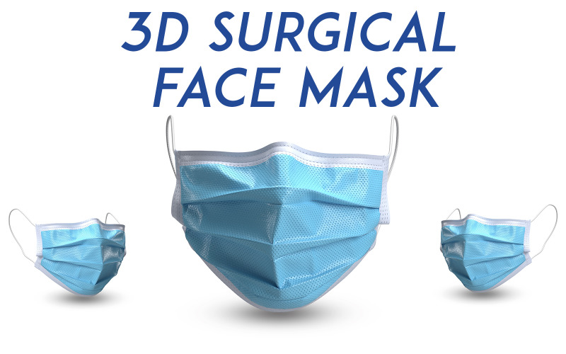 High Poly 3D Model Of A Surgical Face Mask - TemplateMonster