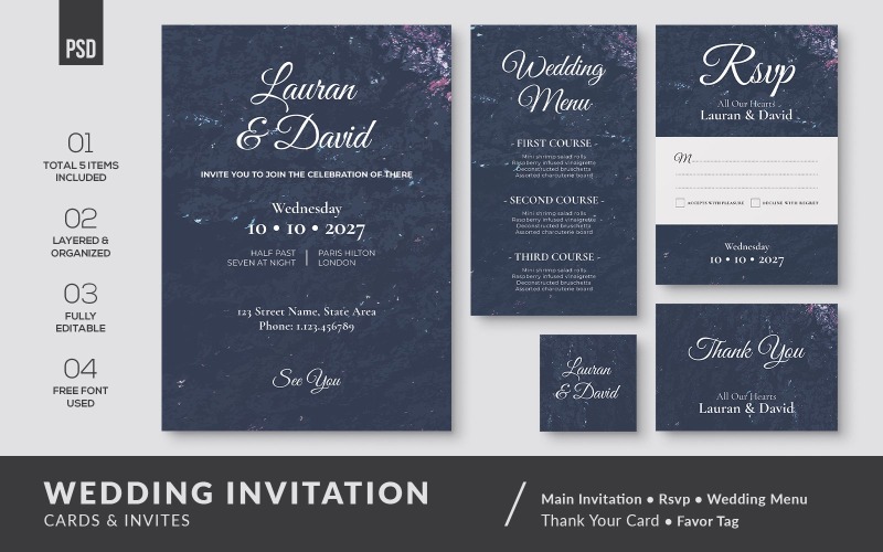 Wedding Invitation Set Templates #226525 - TemplateMonster