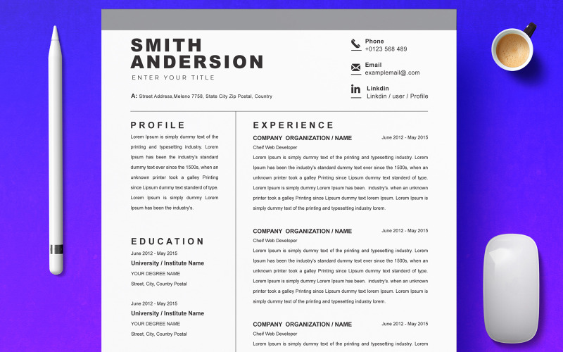 Anderson / Resume Template #227295 - TemplateMonster
