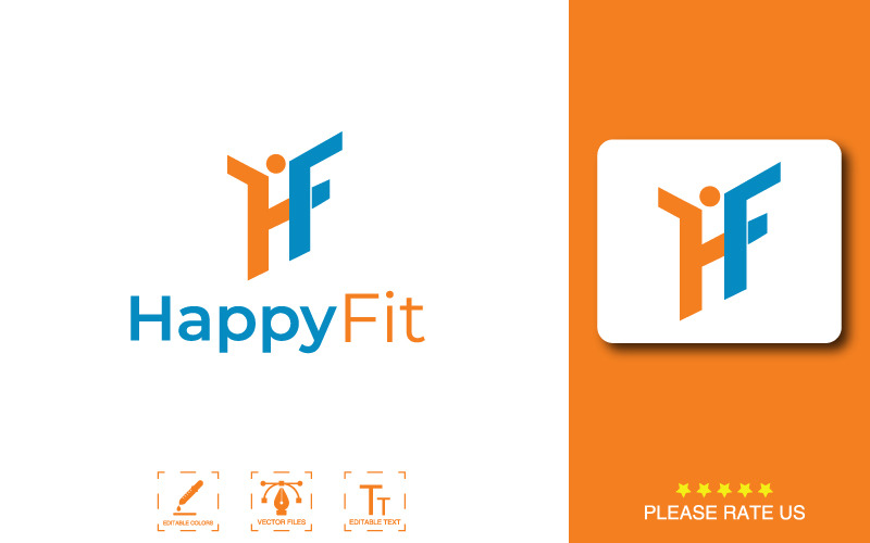 HF Happy Fit Logo-Vorlage für Branding - TemplateMonster