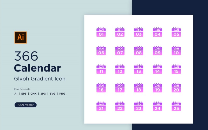 366 Calendar Glyph Gradient Icon Set - TemplateMonster