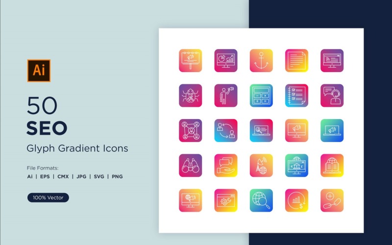 50 SEO Glyph Gradient Icon Set #229439 - TemplateMonster