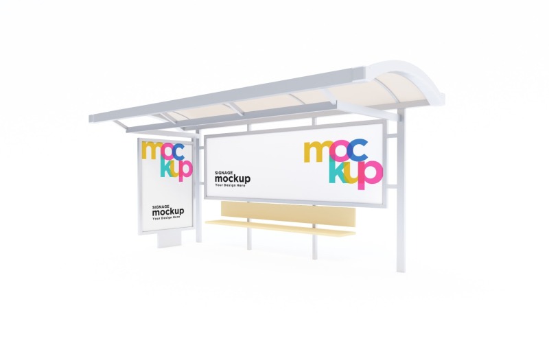 Bus Stop With Two Billboard Mockup Template - TemplateMonster