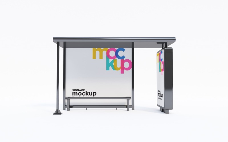Plantilla de maqueta de parada de autobús urbano con dos carteles