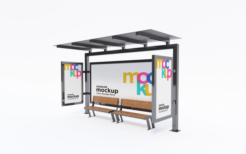 Bus Stop with Three Signage Mockup #229835 - TemplateMonster