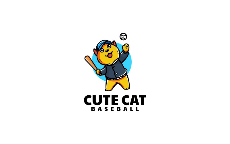 Cute Cat Baseball Cartoon Logo #229968 - TemplateMonster