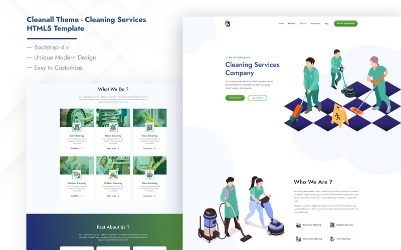 Washall – Cleaning Services One Page HTML5 Template