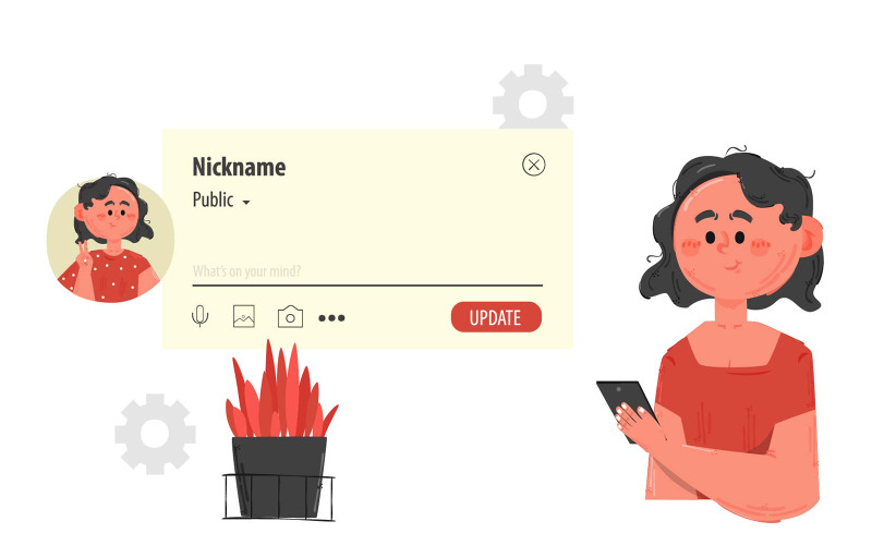 Status-Update-Konzept schreiben Nachricht Illustration