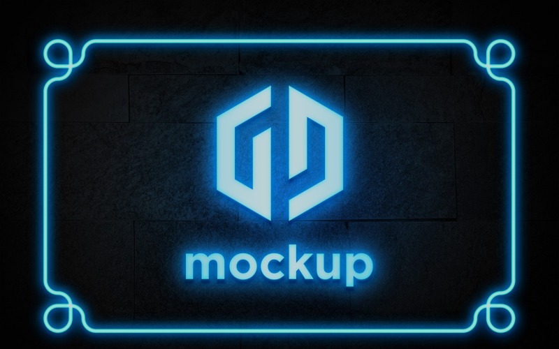 Neon Logo Mockup With Block Background - TemplateMonster