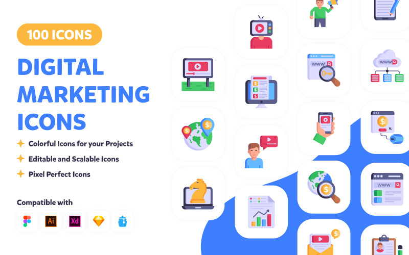 100 iconos de marketing digital #231789 - TemplateMonster