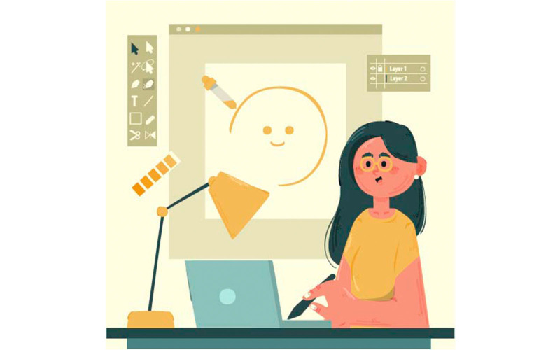 Femme, graphiste, concept, illustration - TemplateMonster