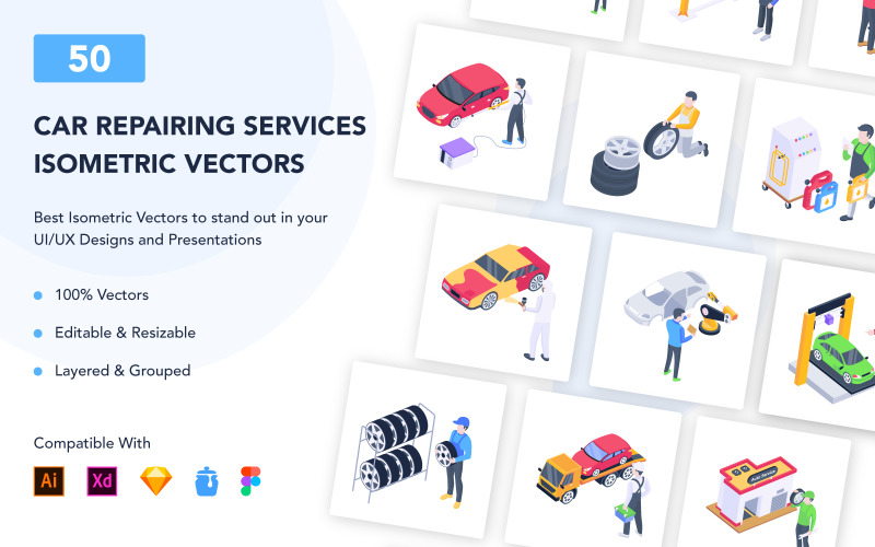 50 Isometric Auto Repair Icons #232266 - TemplateMonster