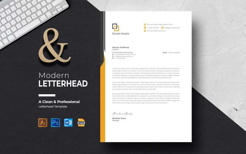 Modern Letterhead MS Word Template #232383 - TemplateMonster