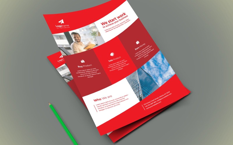 Corporate Business Flyer Red Template - TemplateMonster