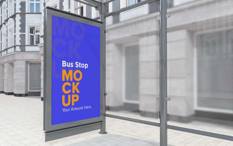 City Bus Stop Signage mock Up Template v2 - TemplateMonster