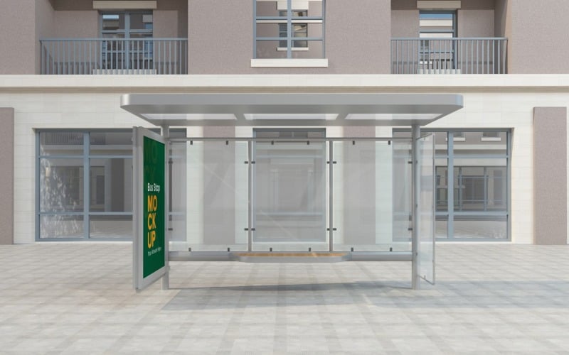 City Bus Stop Signage mockup Template v2 - TemplateMonster