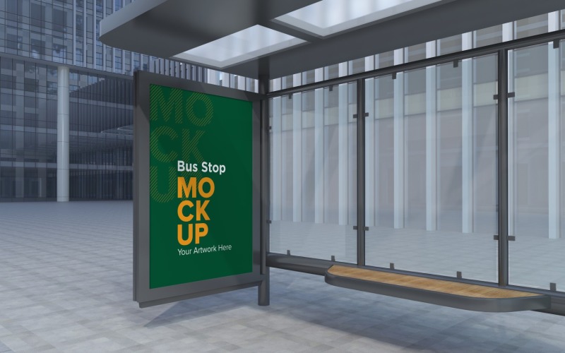 Evening View Bus Stop Sign mockup Template v2