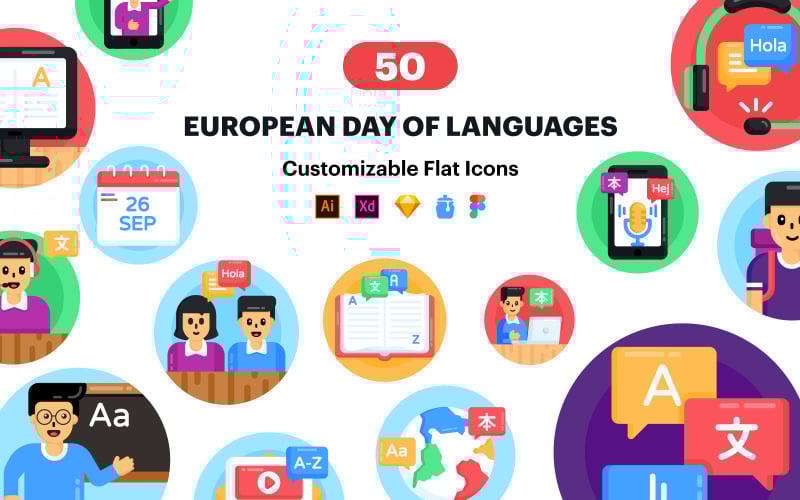 Iconos de idiomas - Día Europeo de las Lenguas