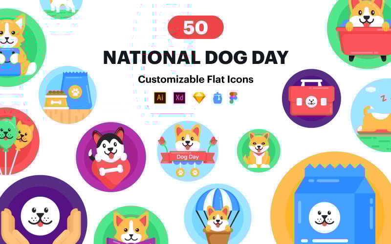 National Dog Day Vector Icons #233113 - TemplateMonster