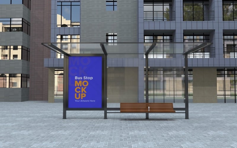 City Bus Shelter Outdoor Advertising Sign mock Up Template v2